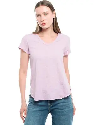 WILT CLOTHING Short Sleeve Shrunken V-neck Shirt-tail Top - Mauve Mist