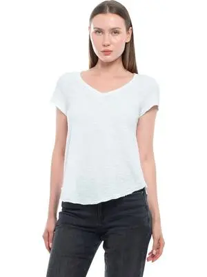 WILT CLOTHING Short Sleeve Shrunken V-neck Shirt-tail Top - White