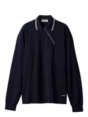 Miu Miu Cotton Piqué Zippered Polo Shirt - Navy
