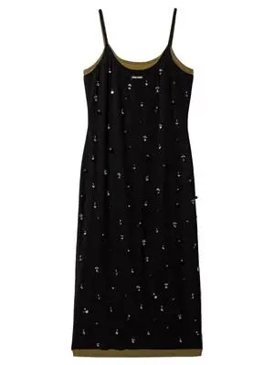 Miu Miu Embroidered Stretch Georgette Dress - Black