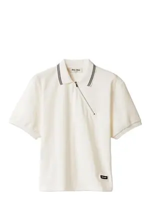 Miu Miu Cotton Piqué Zippered Polo Shirt - White