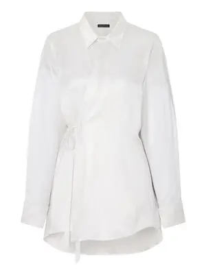 Balenciaga Tie-detailed Crystal-embellished Silk-blend Satin Blouse - Ivory