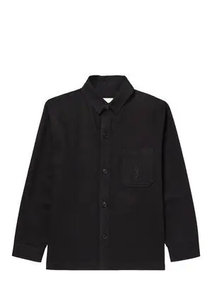 Saint Laurent Logo-embroidered Cotton And Linen-blend Gabardine Overshirt - Black