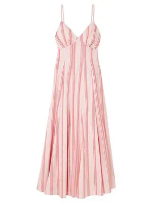 Rosie Assoulin Gathered Striped Cotton Midi Dress - Pink