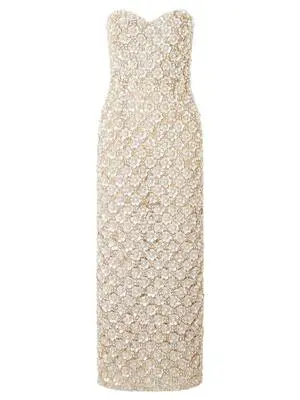 Oscar De La Renta Embellished Tulle Bustier Gown - Silver