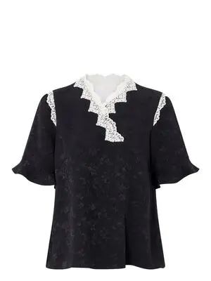 Maison Mayle Margarita Floral-jacquard Silk-crepe Blouse - Black