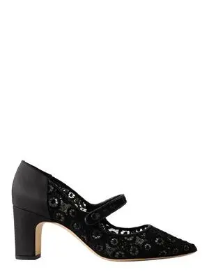Manolo Blahnik Campariba Satin-trimmed Lace Mary Jane Pumps - Black