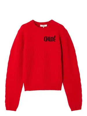 Chloé Logo Ribbed Wool And Cashmere-blend Sweater - Red