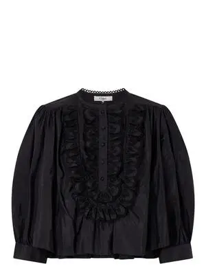Chloé Ruffled Broderie Anglaise-trimmed Taffeta Blouse - Black
