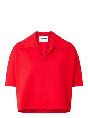 JIL SANDER Cropped Crepe Polo Shirt - Red