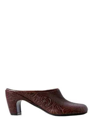 Dries Van Noten Embossed Leather Mules - Brown