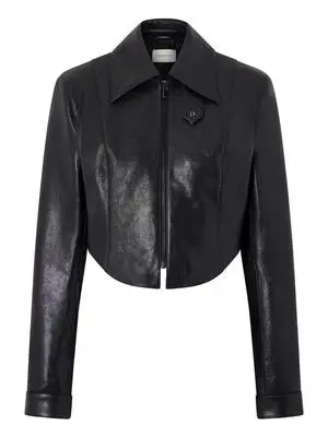 Magda Butrym Cropped Paneled Glossed Leather Biker Jacket - Black