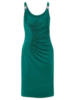 Versace Ruched Satin-Jersey Midi Dress Emerald