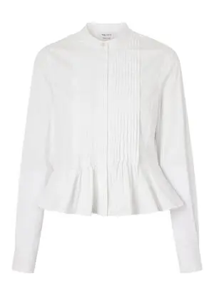Alexander McQueen Cropped Pleated Cotton-poplin Peplum Blouse - White