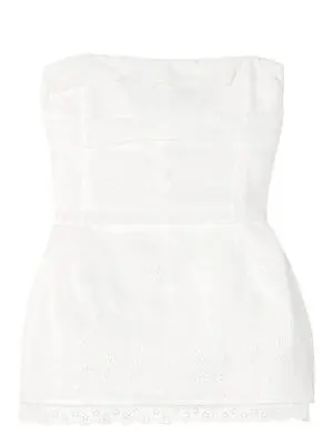 Magda Butrym Scalloped Broderie Anglaise Peplum Bustier Top - White