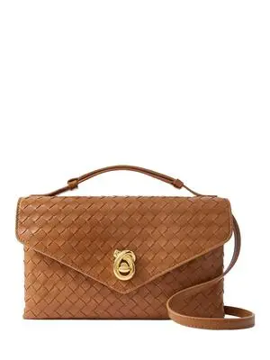 Bottega Veneta Knot Lock Medium Intrecciato Leather Shoulder Bag - Brown