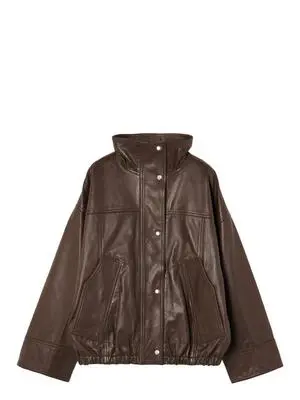 RÓHE Leather Bomber Jacket - Brown