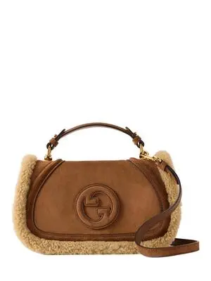 Gucci Blondie Shearling-trimmed Suede Shoulder Bag - Brown