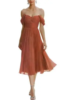 FRAMBOISE FRAMBOISE Kaly Off-Shoulder Silk Midi Dress Red