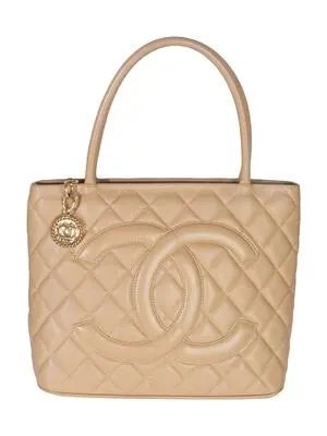 Chanel Quilted Caviar Medallion Tote - Beige