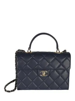 Chanel Quilted Caviar Top Handle Bag - Blue