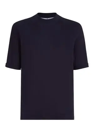 Brunello Cucinelli Cotton High-neck T-shirt - Blue