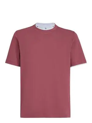 Brunello Cucinelli Cotton Faux-layered T-shirt - Red
