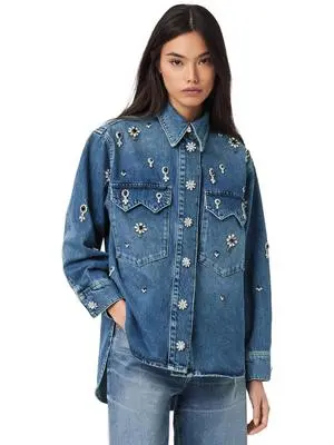 ALLSAINTS Enna Embellished Denim Shirt - Vintage Indigo