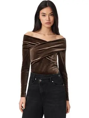 ALLSAINTS Delta Velvet Wrap Top - Brown