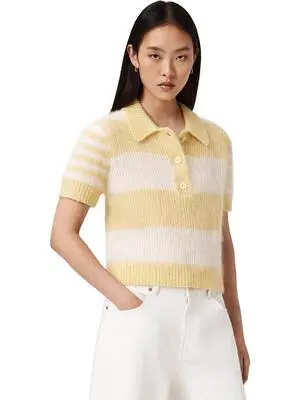 ALLSAINTS Clem Striped Polo T-Shirt Hay Yellow/white