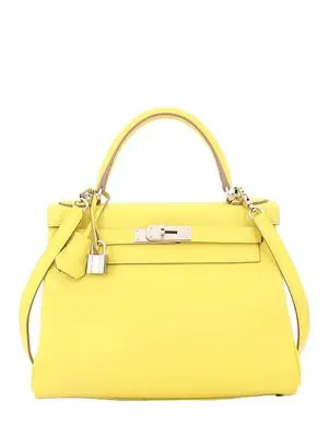 HERMES Kelly 28 Handbag With Palladium Hardware - Lime