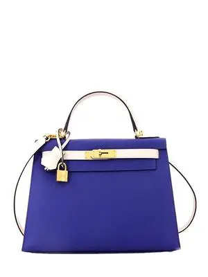 HERMES Kelly 28 Handbag Bicolor Epsom With Gold Hardware - Bicolor - Bleu Electrique/nata