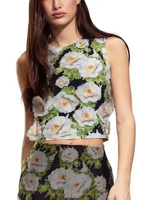 Cynthia Rowley Floral Appliqué Top - Black Floral