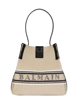Balmain Release Bucket Bag In Canvas And Calfskin - Beige