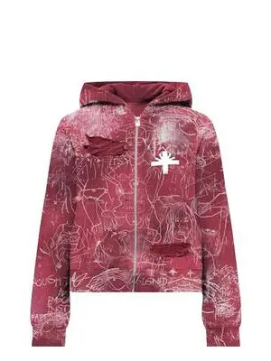 VERTABRAE Graffiti Zip-up Hoodie - Red