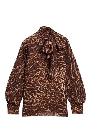 MIKAEL AGHAL Leopard-print Fil Coupé Chiffon Blouse - Animal Print