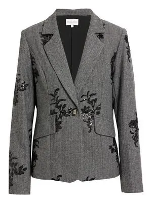 MIKAEL AGHAL Sequin-embellished Herringbone Tweed Suit - Gray