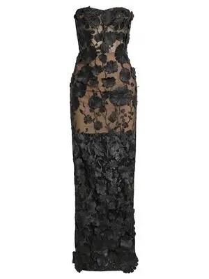 BRONX AND BRONCO Jasmine Strapless Floral-appliquéd Gown - Black