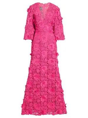 Monique Lhuillier Guipure Lace Gown - Fuchsia