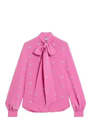 Oscar De La Renta Pussy-bow Embellished Stretch-silk Crepe Blouse - Pink