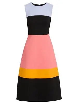 Carolina Herrera Colorblock Wool-blend Midi Dress - Coral
