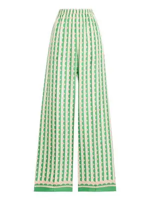 Oscar De La Renta Printed Silk-twill Wide-leg Pants - Green