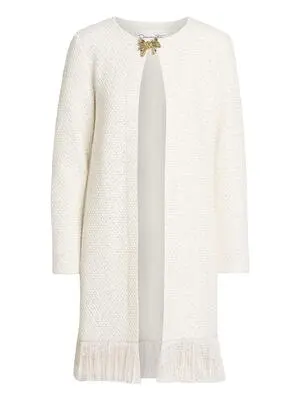 Oscar De La Renta Fringed Sequin-embellished Textured-knit Coat - Ivory
