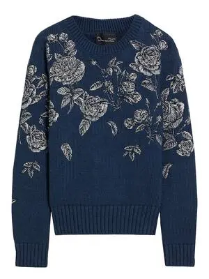 Oscar De La Renta Embroidered Cotton Sweater - Navy