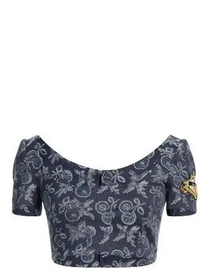 Etro Floral Jacquard Crop Top - Navy