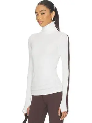 Splits59 Jackson Rib Full Length Turtleneck Top - White & Dark Chocolate