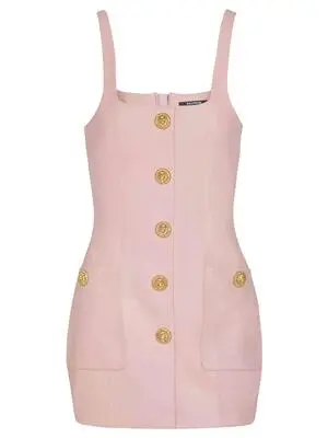 Balmain Button-embellished Leather Mini Dress - Pink