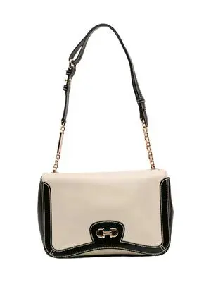 FERRAGAMO Leather Double Gancini Shoulder Bag - White