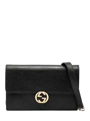 Gucci Leather Interlocking G Wallet On Chain Crossbody Bag - Black