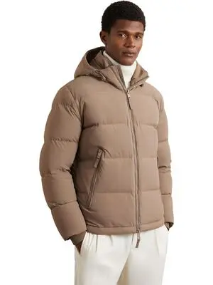 REISS Reggie Quilted Zip-through Puffer Jacket - Light Camel Brown